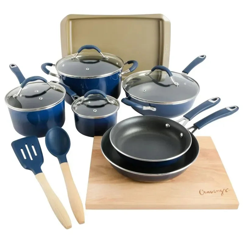 by Chrissy Teigen 14 Piece Nonstick Aluminum Cookware Combo Set in Blu – Mega Mart Center