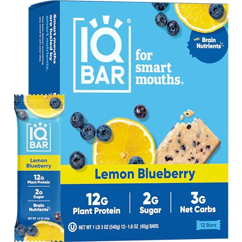 IQBAR Brain and Body Plant Protein Bars - Lemon Blueberry - 12 Count ...