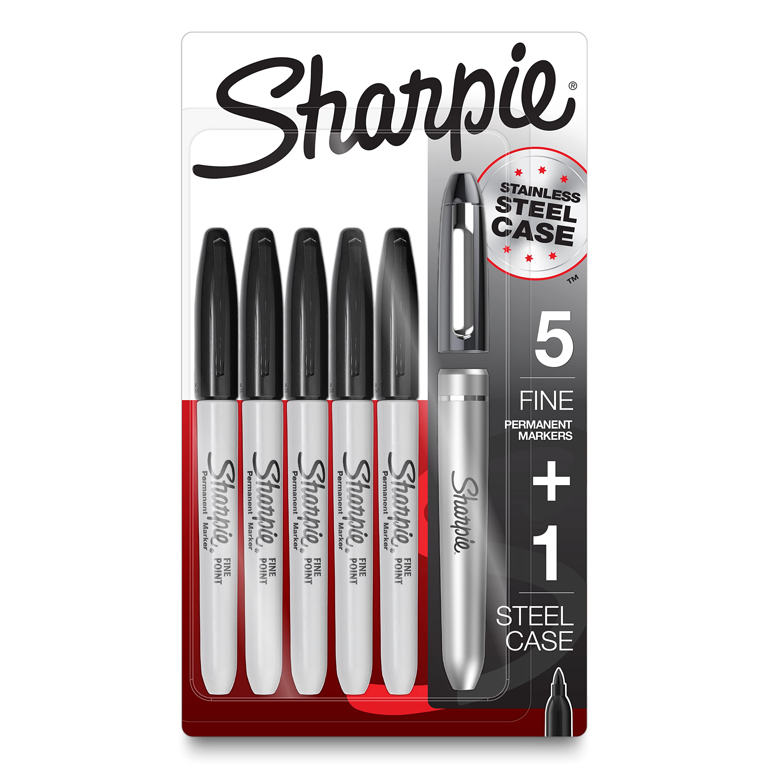 SHARPIE Permanent Markers with Stainless Steel Marker Case, Fine Point ...