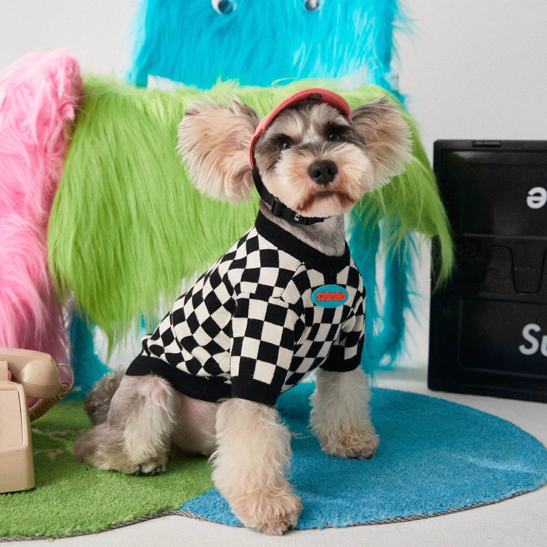 Pet Clothes Checkerboard Crew Neck Pullover Sweater Schnauzer Shiba In ...