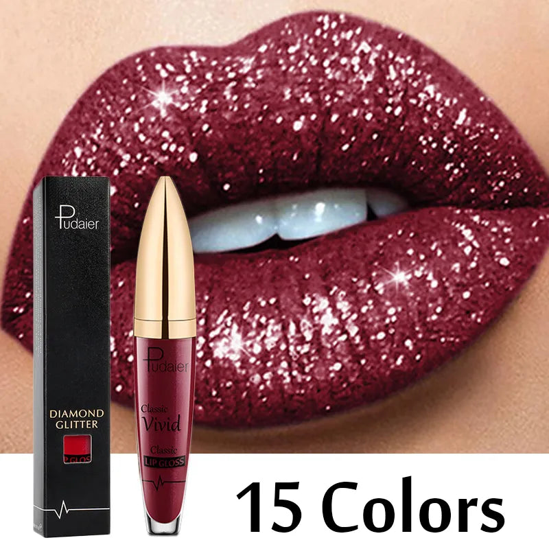 Matte Glitter Liquid Lipsticks Diamond Shiny Lip Gloss Waterproof Long ...