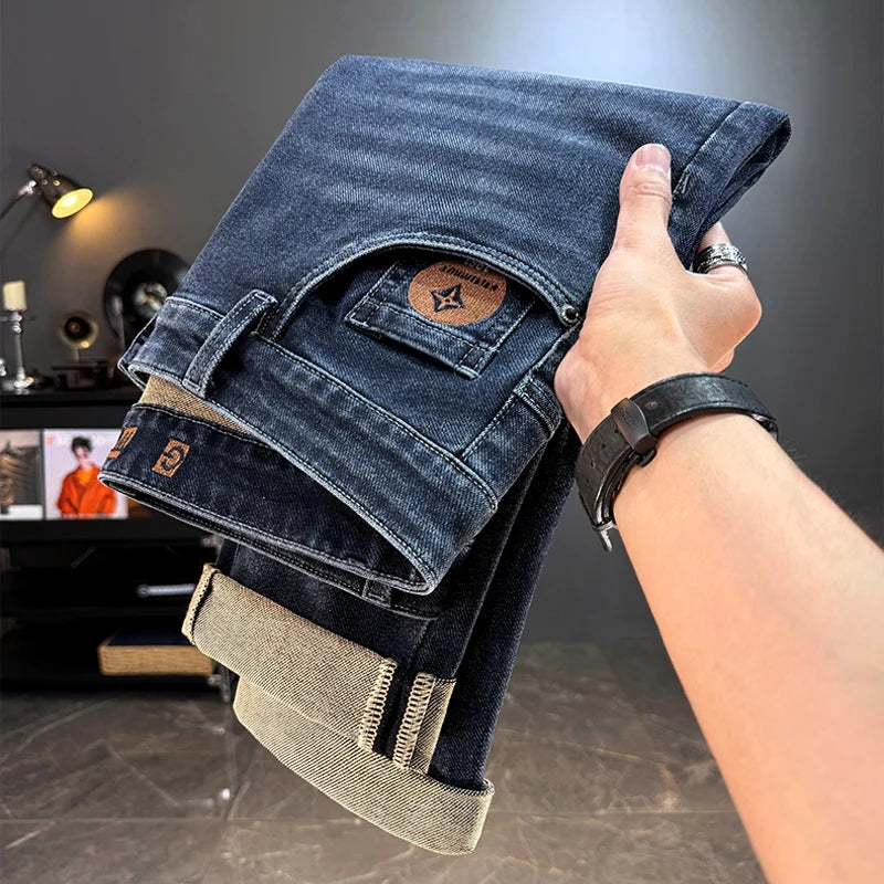 Men's Jeans Casual Long Straight Stretch Denim Pants Autumn Winter Cla ...