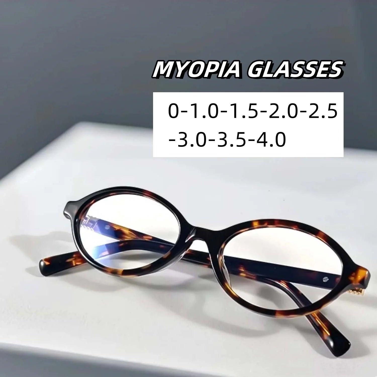 Elliptical Artistic Style Myopia Glasses Retro Small Frame Flat Lenses ...