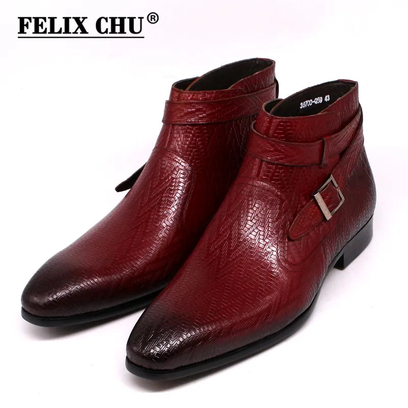 Handmade Men Ankle Boots Felix Chu Genuine Leather Mens Motorcycle Boo ...