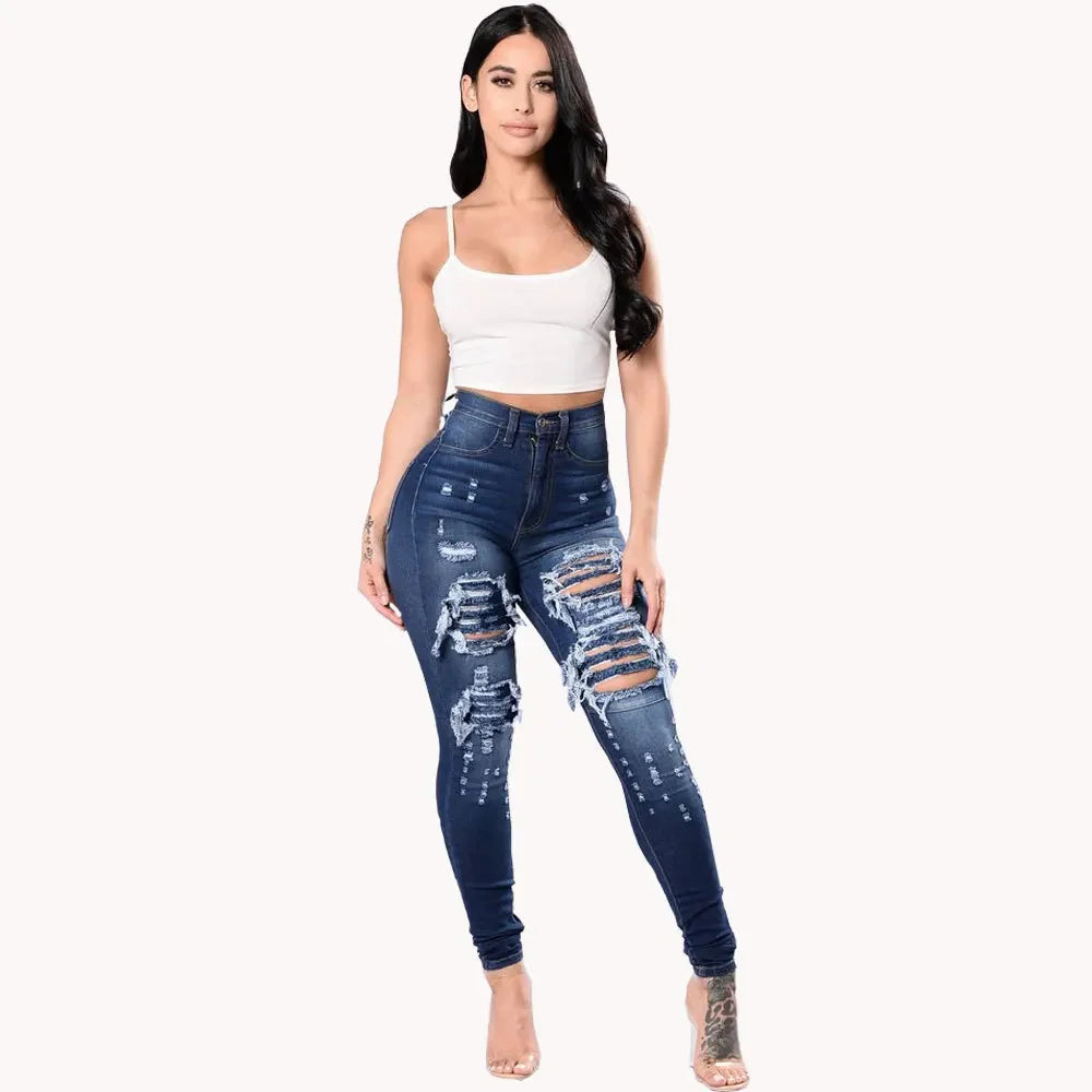 HOLE Denim Women 2025 High Waist Ripped Jeans for Women Skinny Black P ...