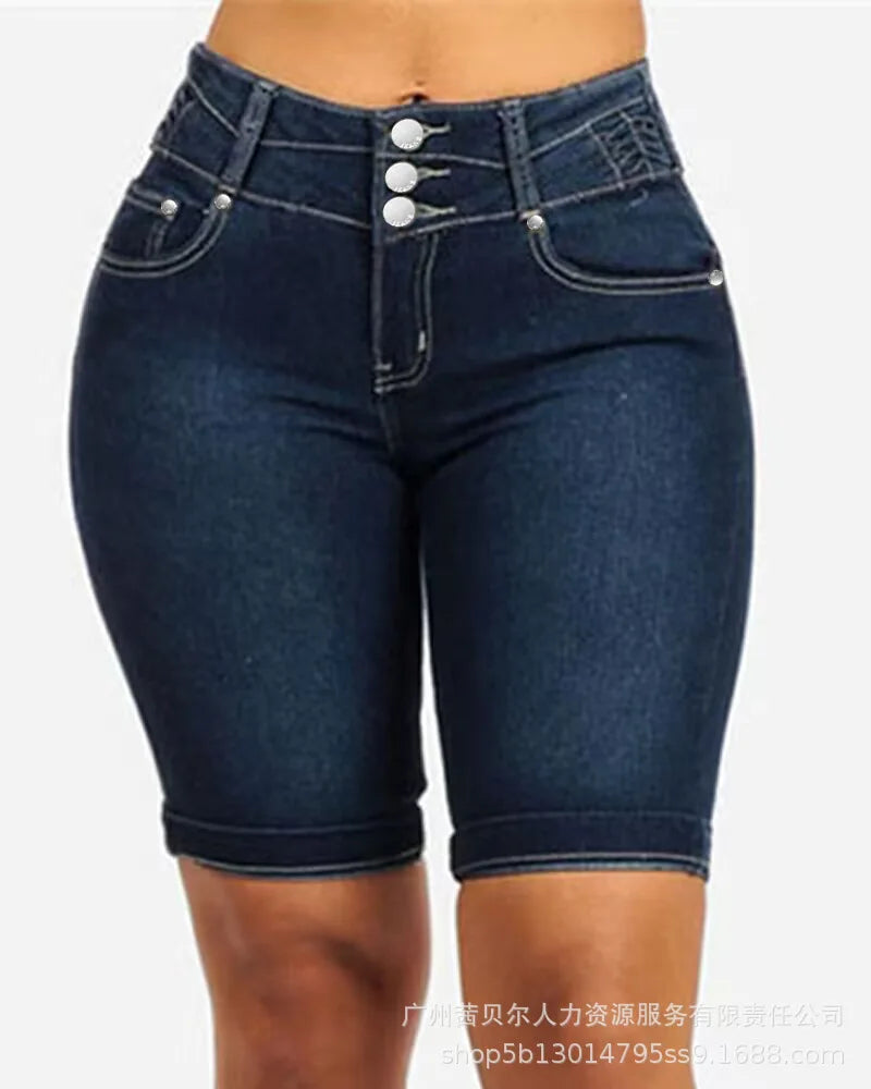 Twist Detail High Waist Buttoned Denim Shorts Women Sexy Fashion Casua ...