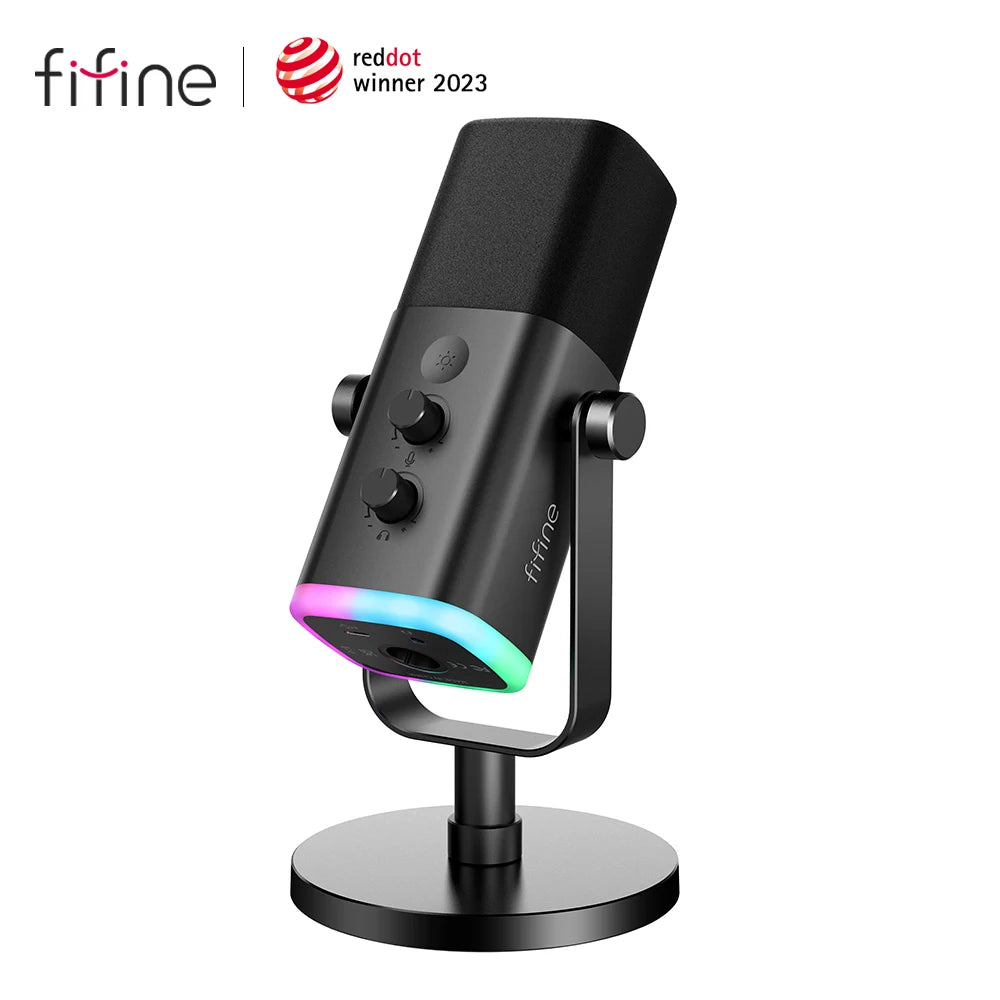 FIFINE USB/XLR Dynamic Microphone with Touch Mute Button,Headphone jac ...
