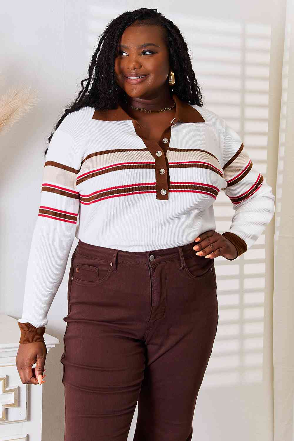 Basic Bae Striped Collared Neck Rib-Knit Top – Mega Mart Center