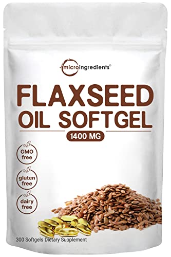 Flaxseed Oil 1400mg Softgels, 300 Counts | w/ 700mg ALA Omega 3, Cold ...