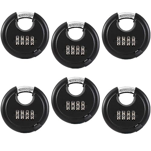 6 Pack Stainless Steel Discus Padlock 4 Digit (3inch) Combination Lock ...