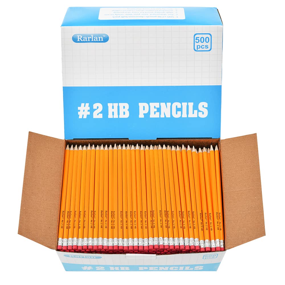 Rarlan Wood-Cased #2 HB Pencils, Pre-sharpened, 500 Count Bulk Pack ...