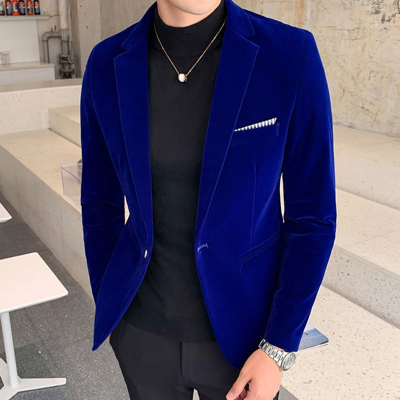 2021 Brand clothing Men Golden velvet suit/Male slim High quality busi ...