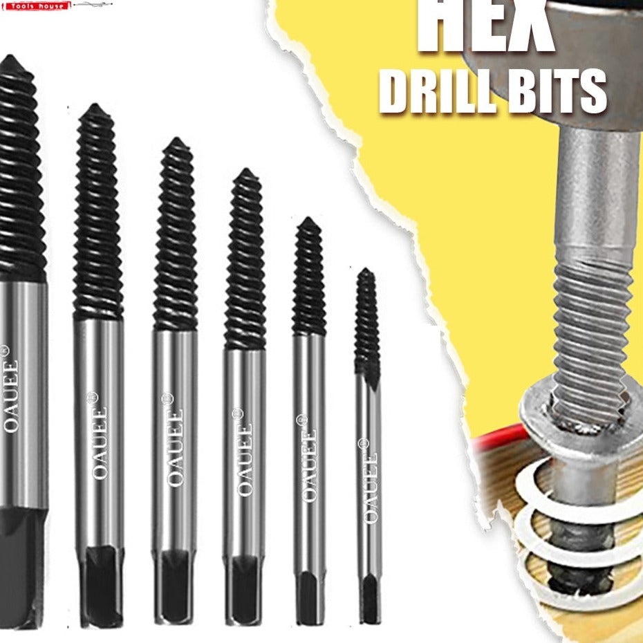 5pcs Hex Screw Extractors Tool Center Drill Bits Guide Set Damaged Bol ...