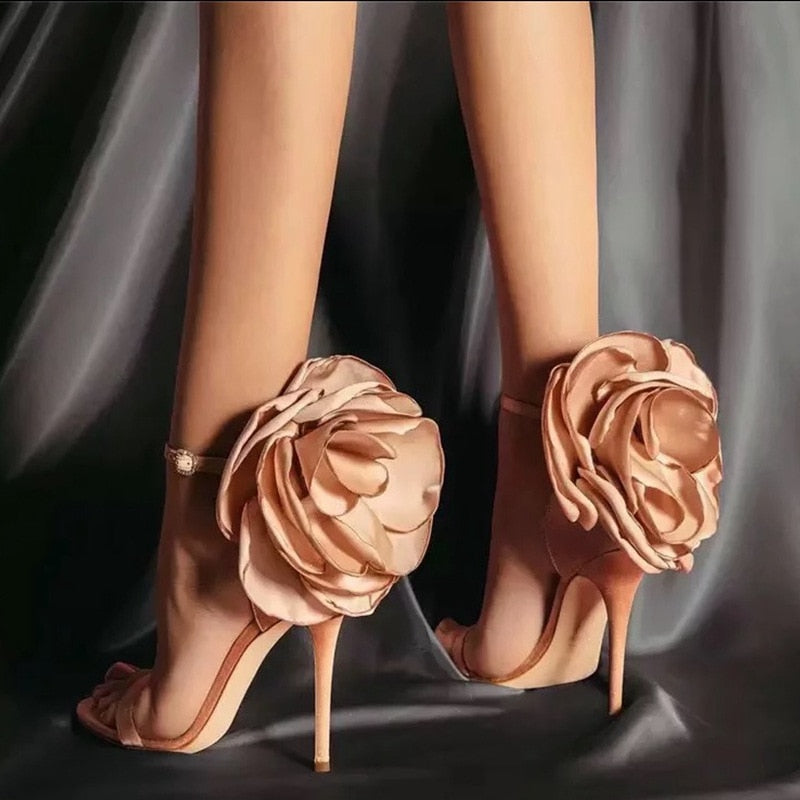 Flower Shoes Woman Rose Flower Pumps High Heel Sandals Shoes Evening N ...